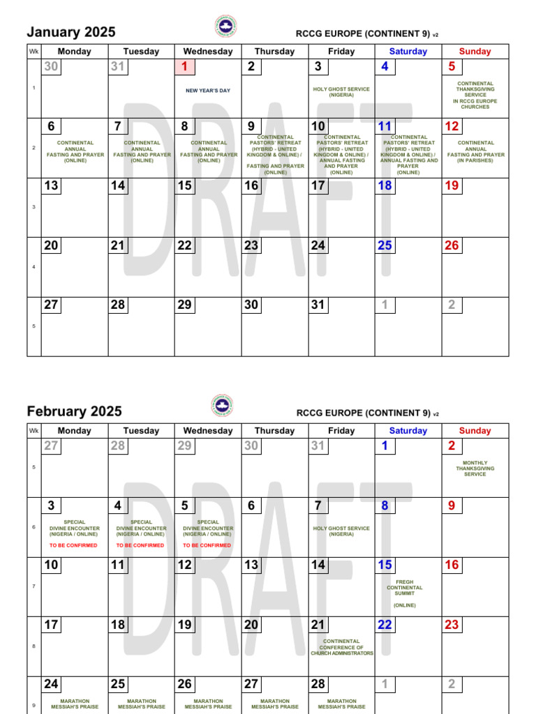 RCCG Europe Continent 2025 Calendar v2 | PDF | Thanksgiving | Protestantism