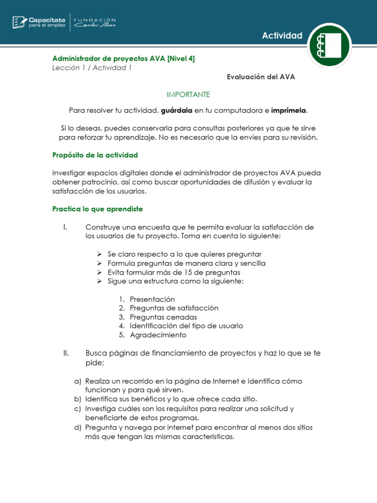 Evaluación y Patrocinio en Proyectos AVA | PDF