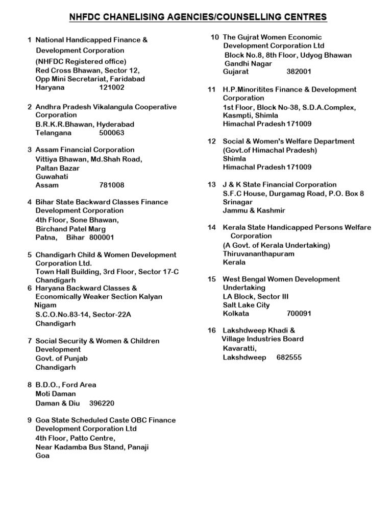 NHFDC Chanelising Agencies List | PDF | Politics Of India | Government ...