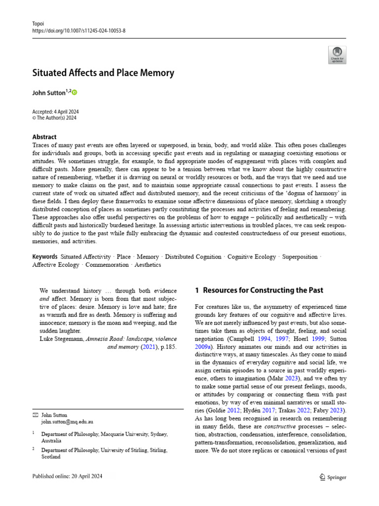 Situated Affects in Place Memory | PDF | Affect (Psychology) | Mind