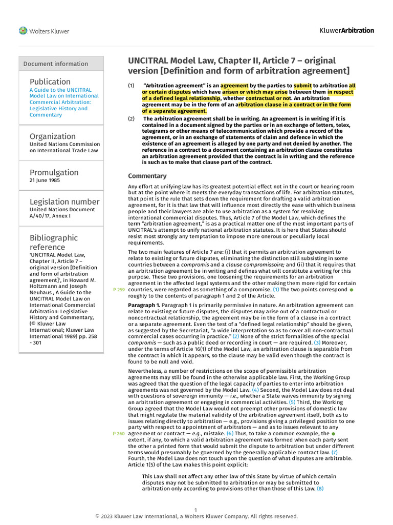 A Guide To The 2006 Amendments To The UNCITRAL Model Law On International Commercial Arbitration ...