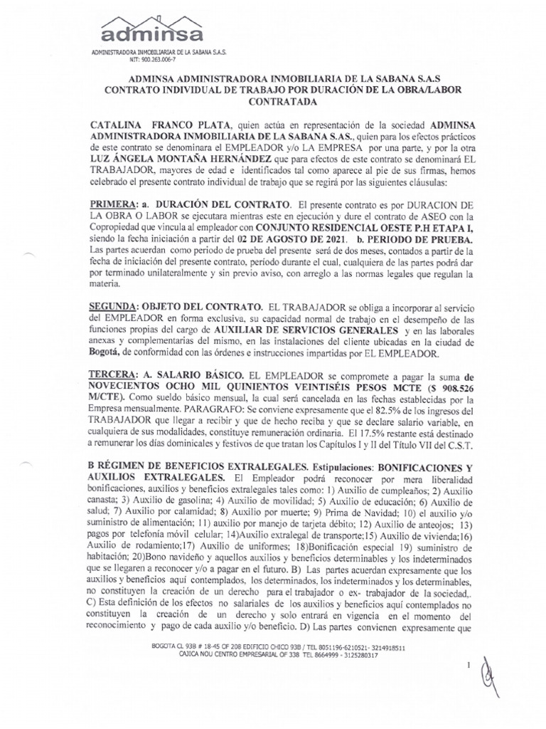 Contrato Luz Angela Montaña | PDF