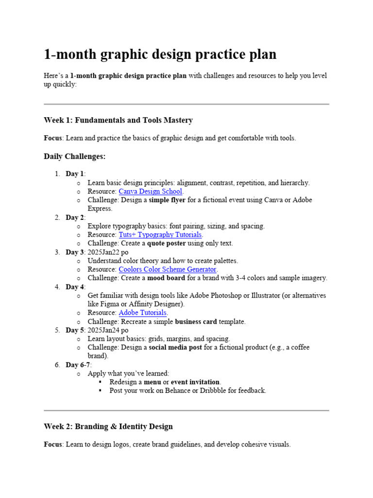 1-Month Graphic Design Practice Plan | PDF | Graphic Design | Logos