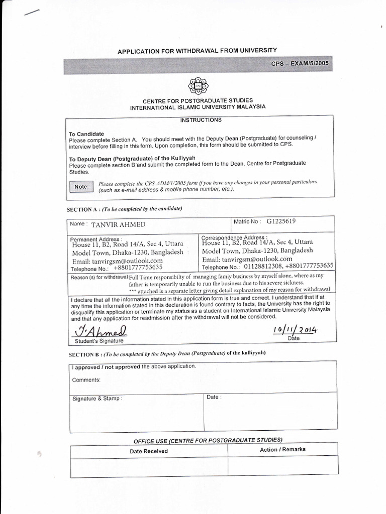 Iium Withdrawal Form 02 My Signature | PDF