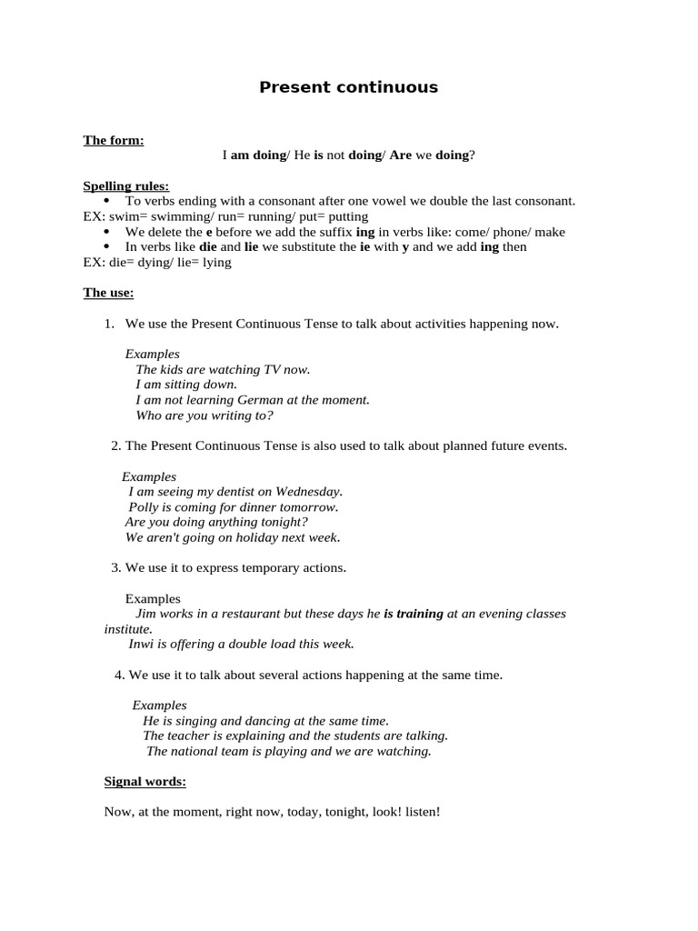 Present Continuous Tense Explained | PDF