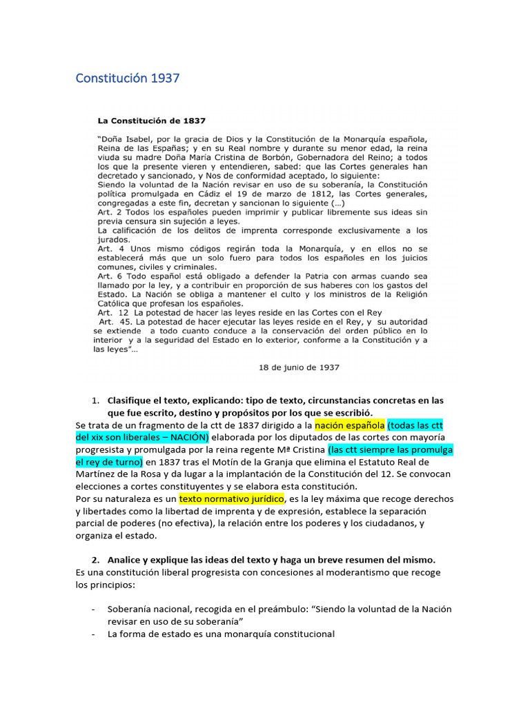 Análisis de la Constitución de 1837 | PDF | Constitución | Nación