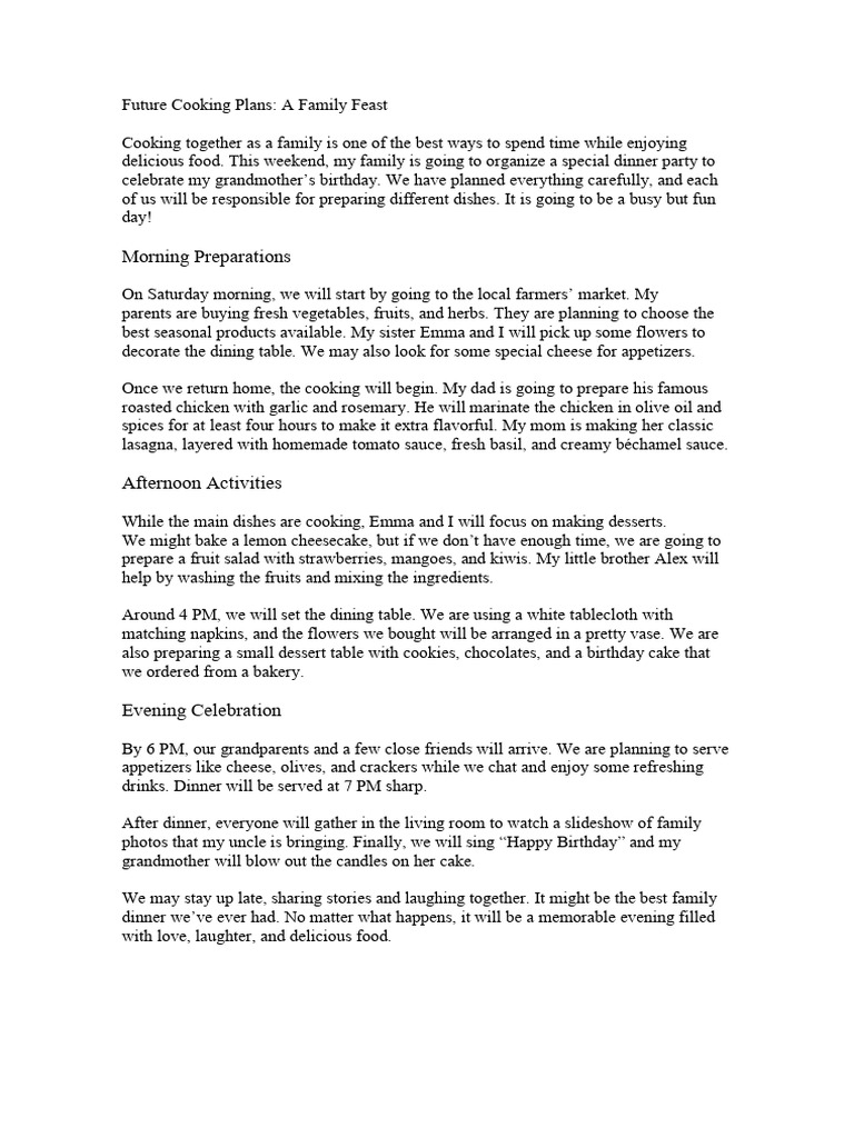 Family Dinner Plans for Grandma's Birthday | PDF | Sauce | Hors D'oeuvre