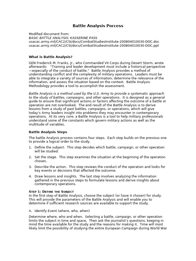 Battle Analysis Methodology Guide | PDF | Analysis | Battles