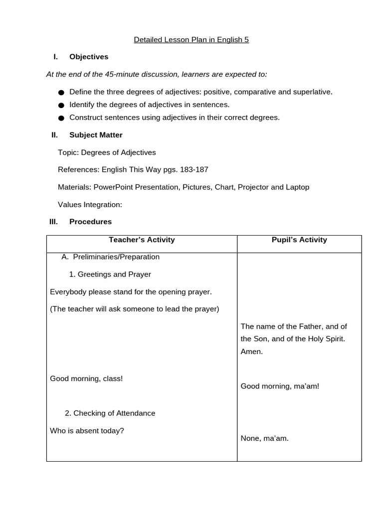 Lesson Plan: Degrees of Adjectives | PDF | Adjective | Morphology