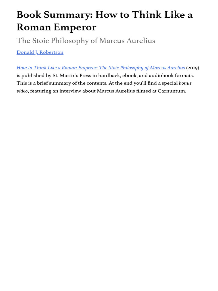 Book Summary: How To Think Like A Roman Emperor - by Donald J ...