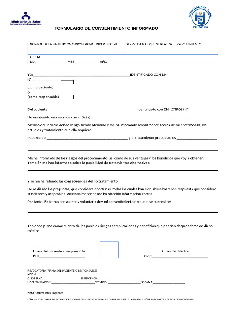 FORMULARIO DE CONSENTIMIENTO INFORMADO | PDF