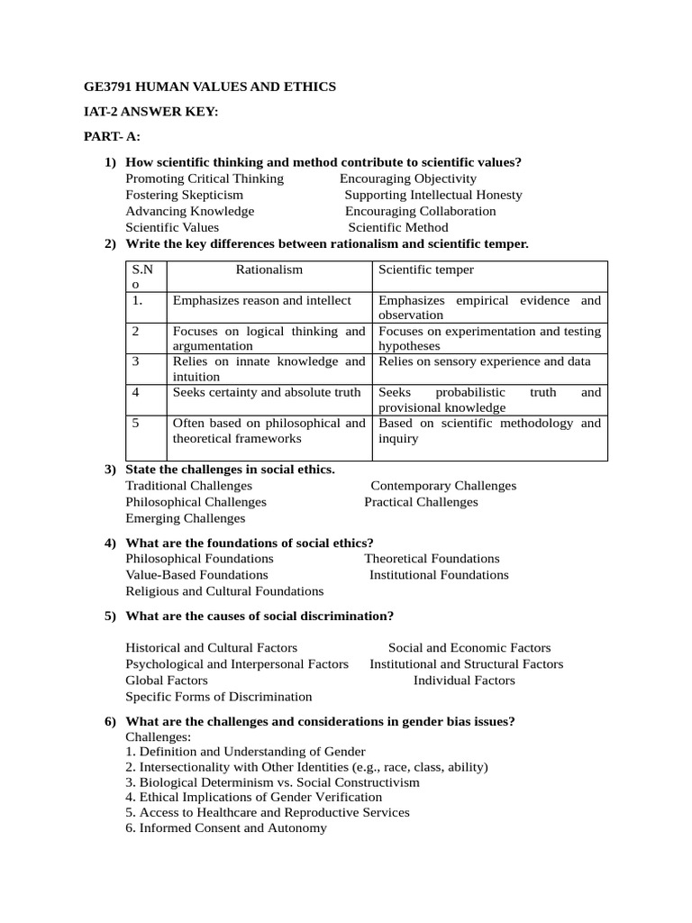 Human Values and Ethics: Key Concepts | PDF | Hypothesis | Inductive ...
