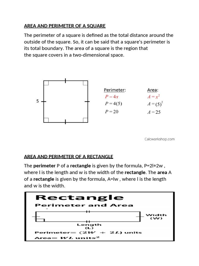 Area and Perimeter of Shapes | PDF