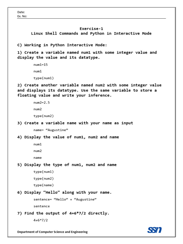 Python Interactive Mode Exercises | PDF