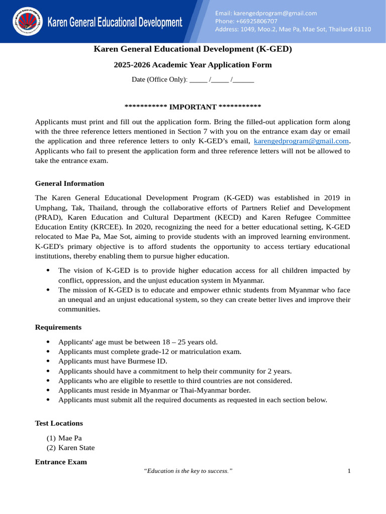 K-GED Application for Myanmar Youth | PDF | Myanmar