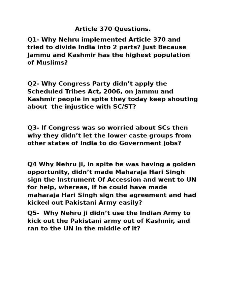 Article 370 Questions | PDF