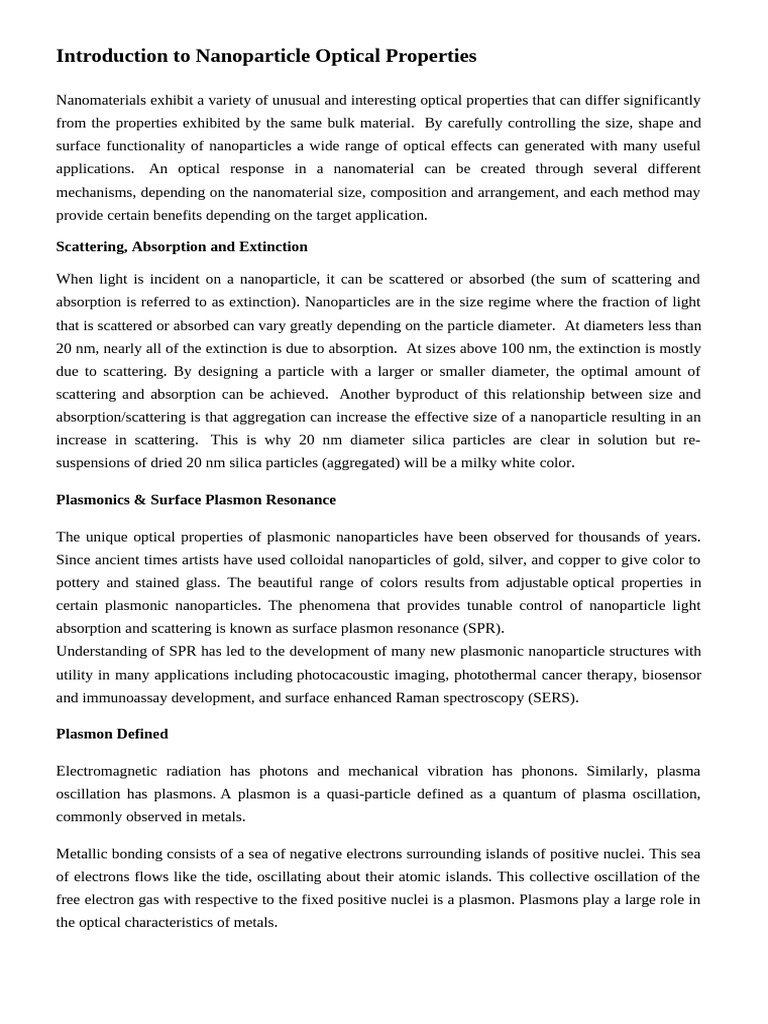 Nanoparticle Optical Properties | PDF | Plasmon | Nanoparticle