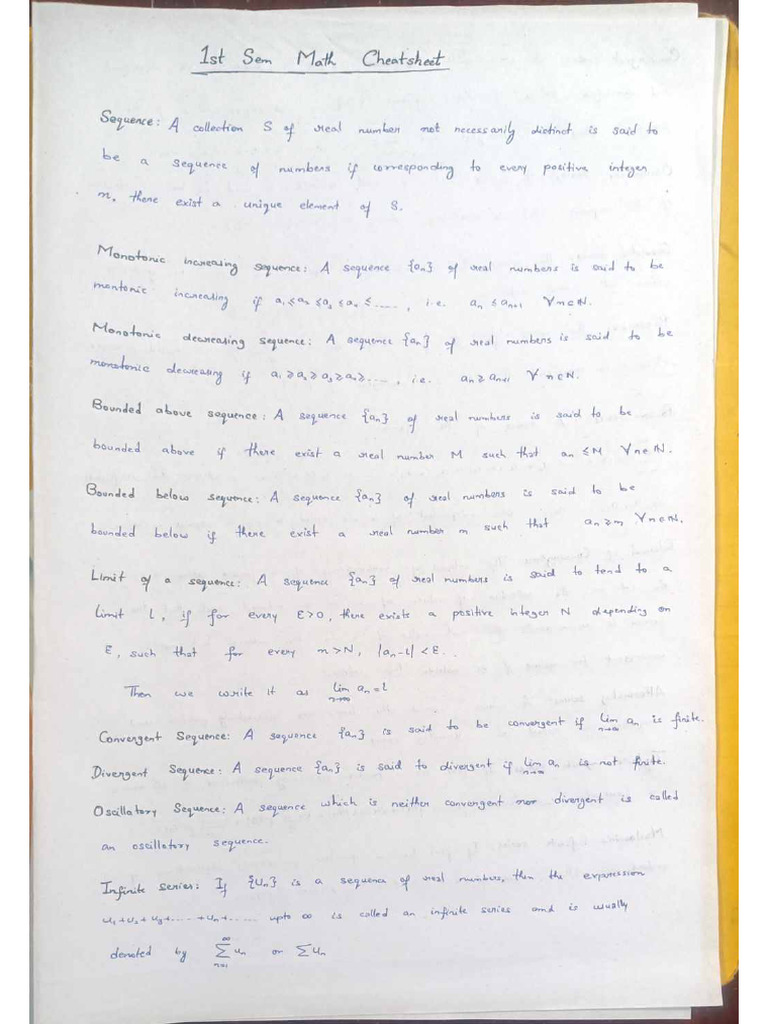 Maths CheatSheet 1st Sem | PDF