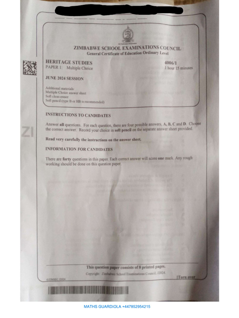 Zimsec Heritage Studies Paper 1 June 2024-1 | PDF