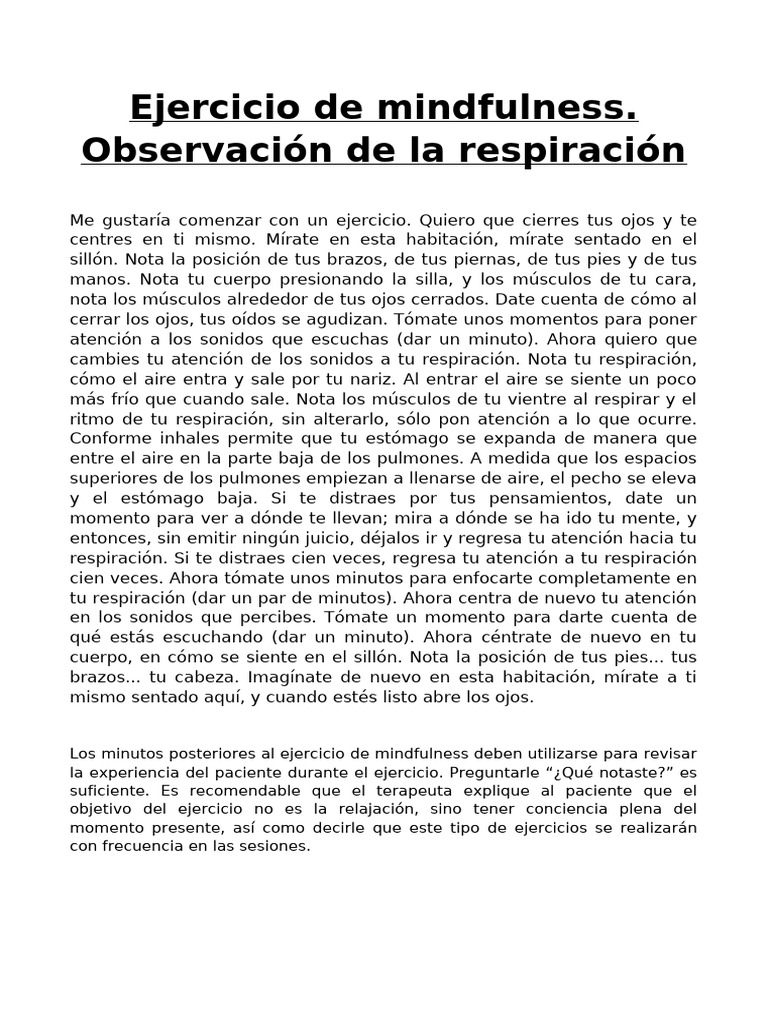 Ejercicio de Mindfulness: Respiración Consciente | PDF