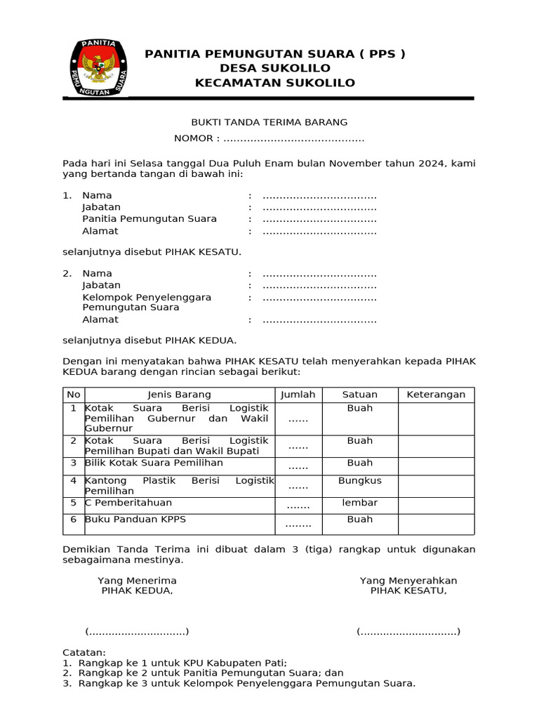 Contoh BTTB Logistik Dari PPS Ke KPPS | PDF