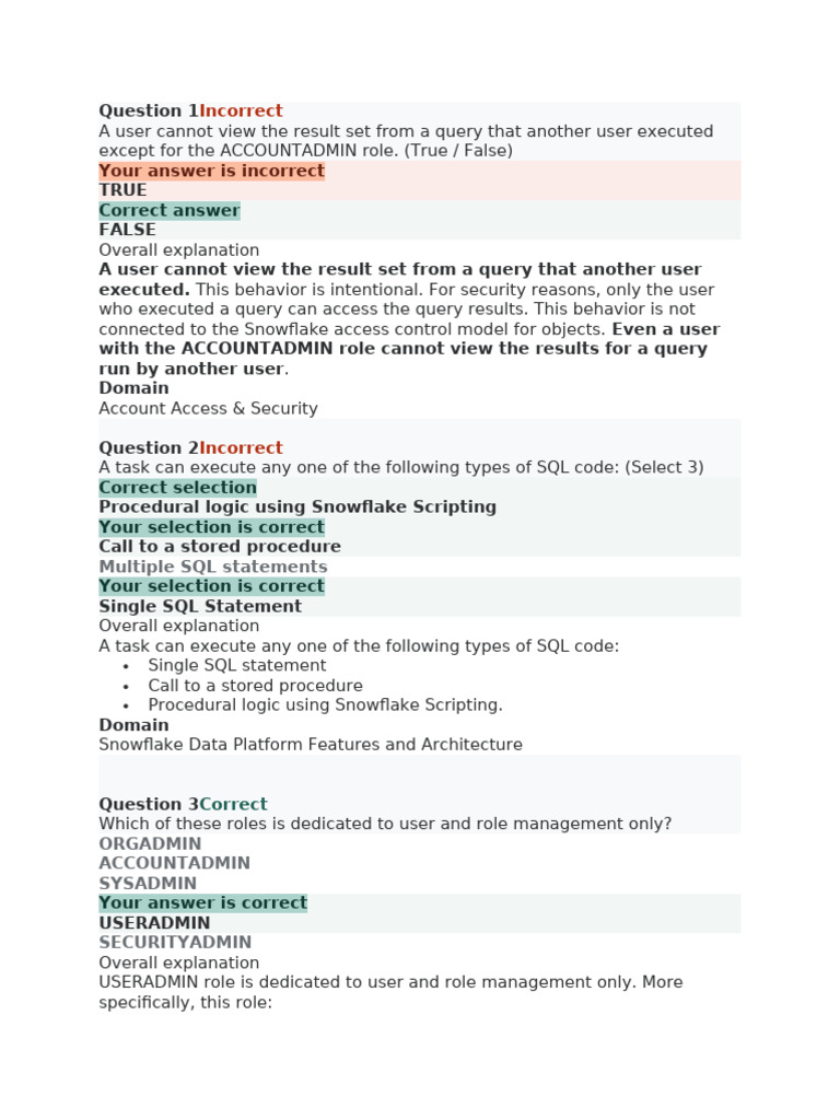 Snowflake Practice Test Insights | PDF | Databases | Sql