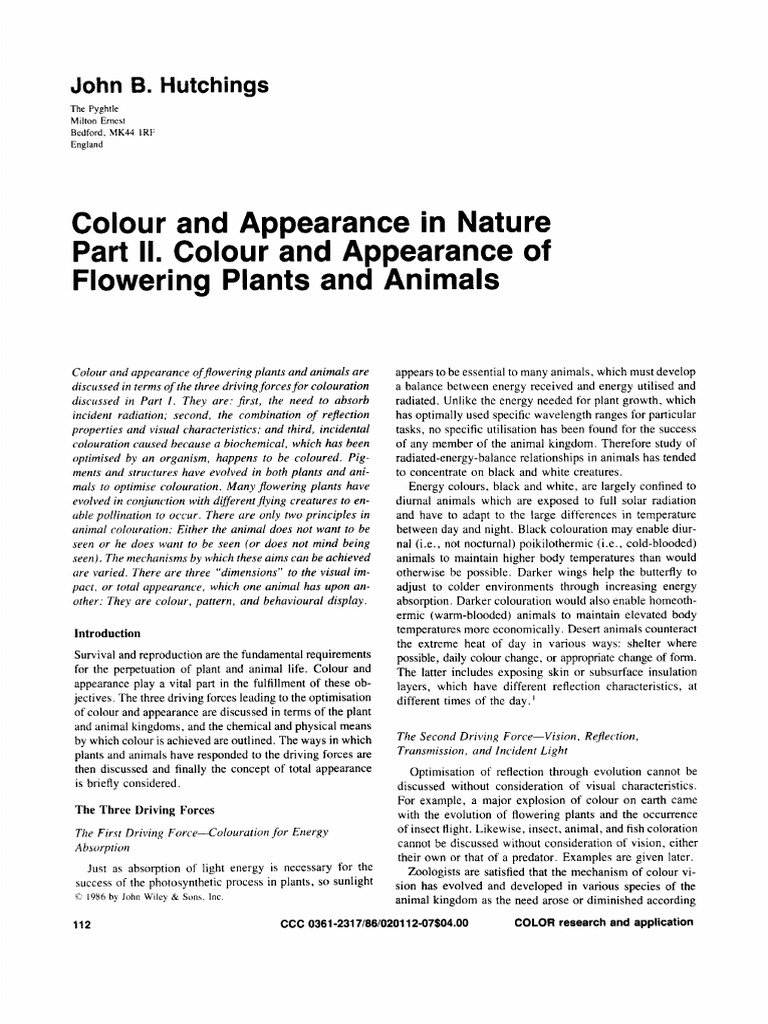 Colour Appearance in Nature II | PDF | Mimicry | Flowers