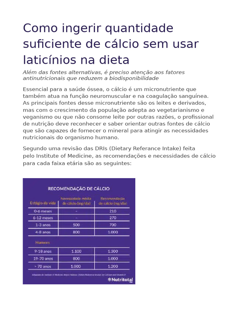 Como Ingerir Quantidade Suficiente de Cálcio Sem Usar Laticínios Na ...