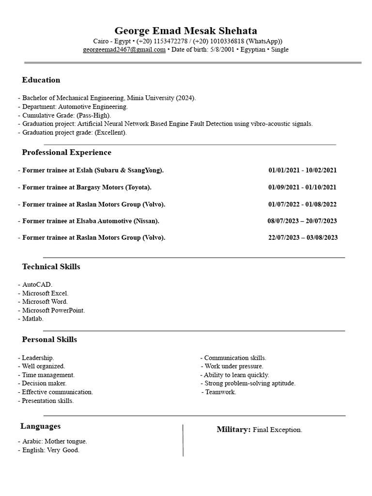 George Emad Mesak Shehata ATS CV | PDF