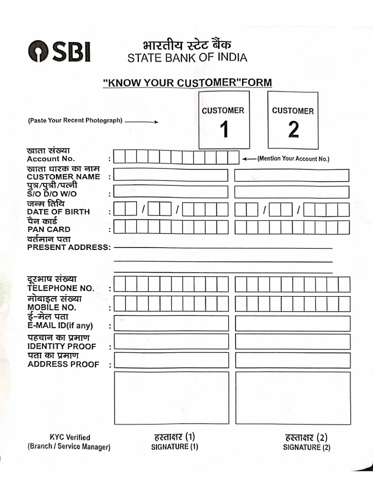 SBI KYC FORM For Utraula | PDF