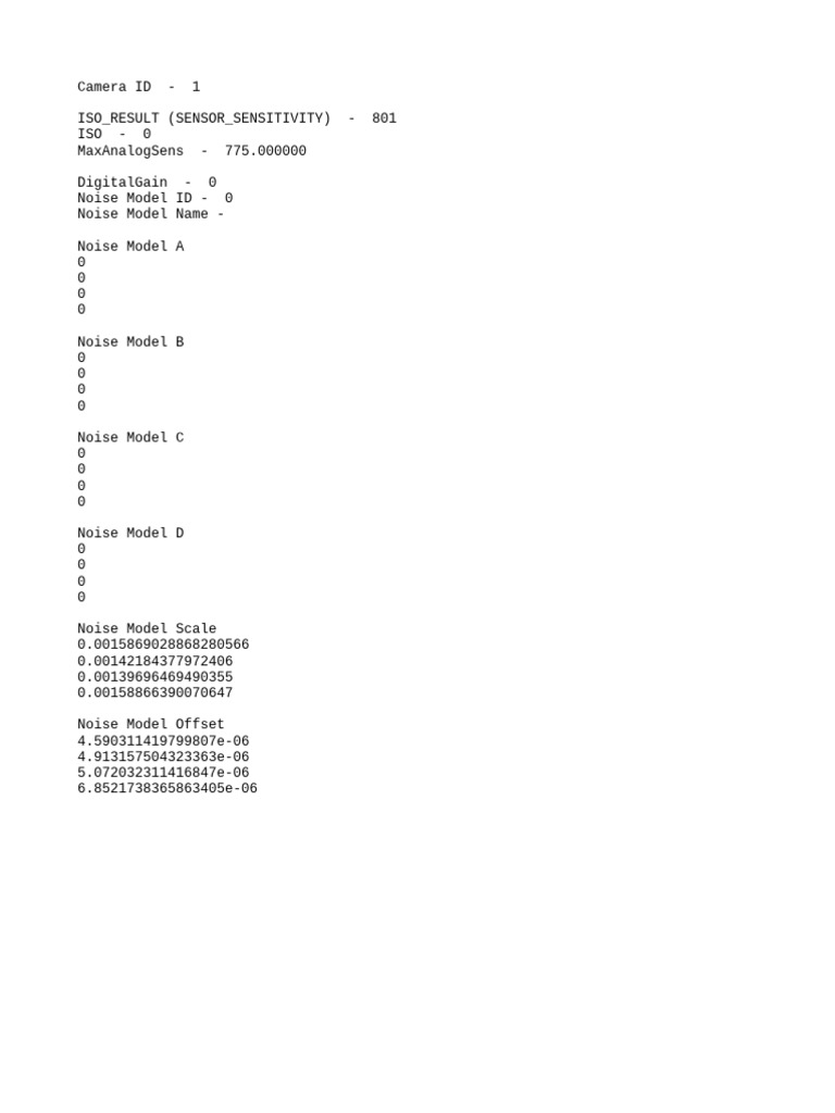Camera Sensor Sensitivity Data | PDF