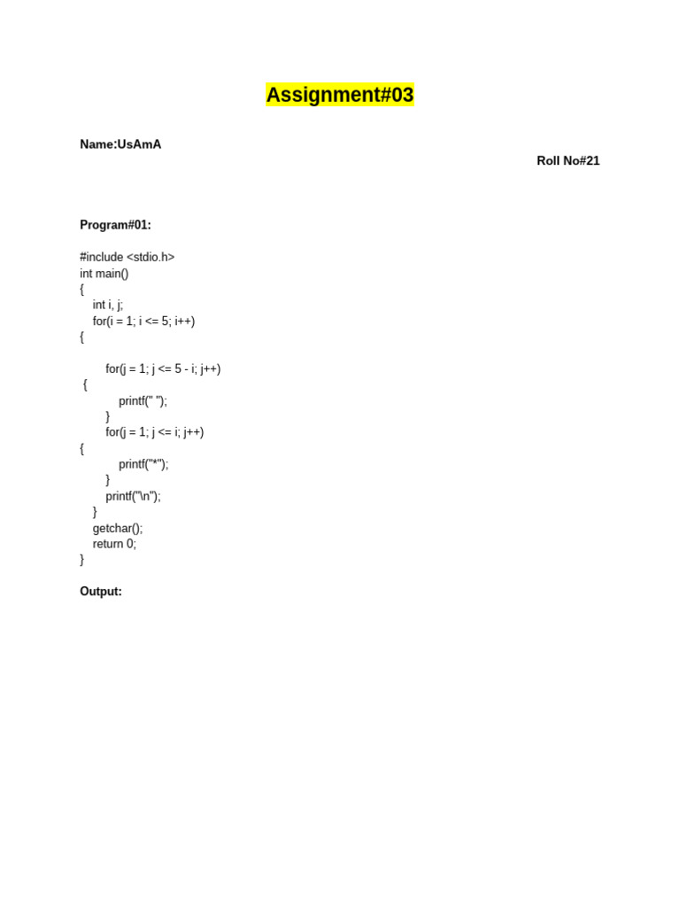 Assignment#03: Name:Usama Roll No#21 | PDF