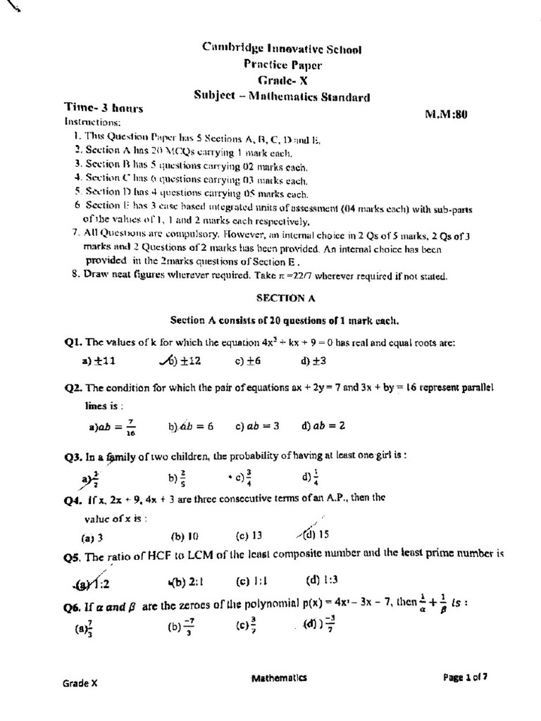 Sample Paper Maths | PDF