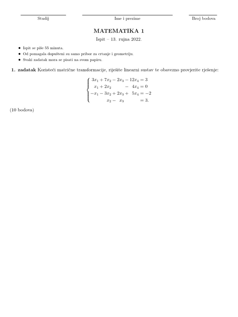 Mat1 - Ispiti - 2021-2022 - Jesenski | PDF