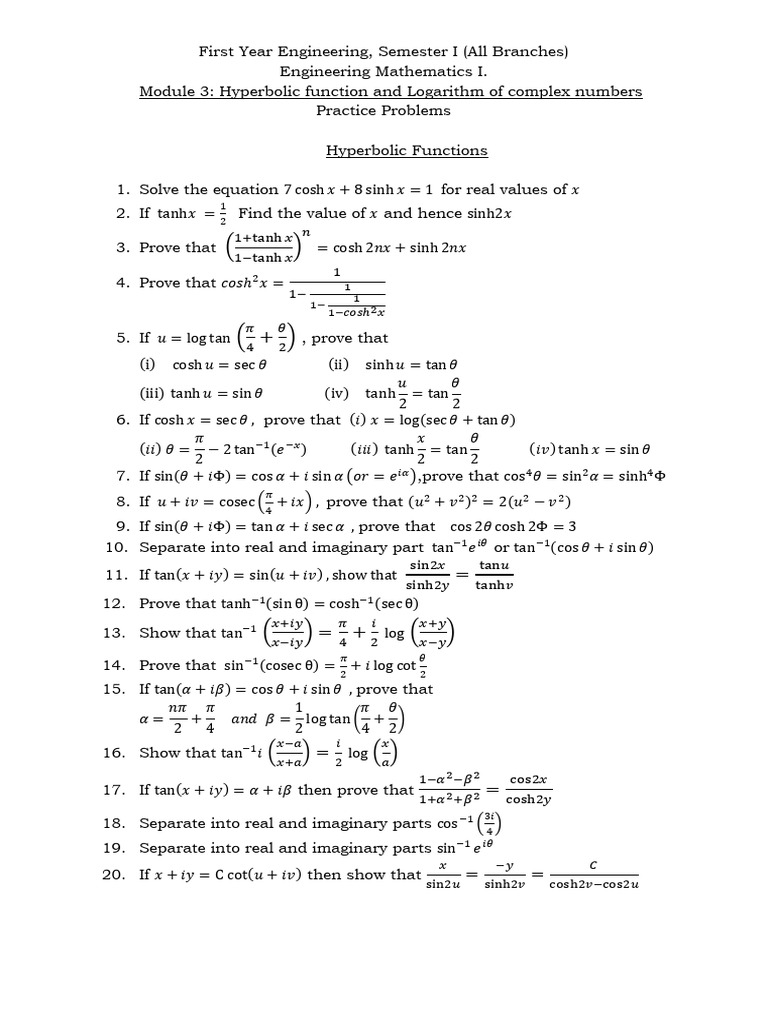 Hyperbolic Functions & Logarithms Problems | PDF | Mathematical ...