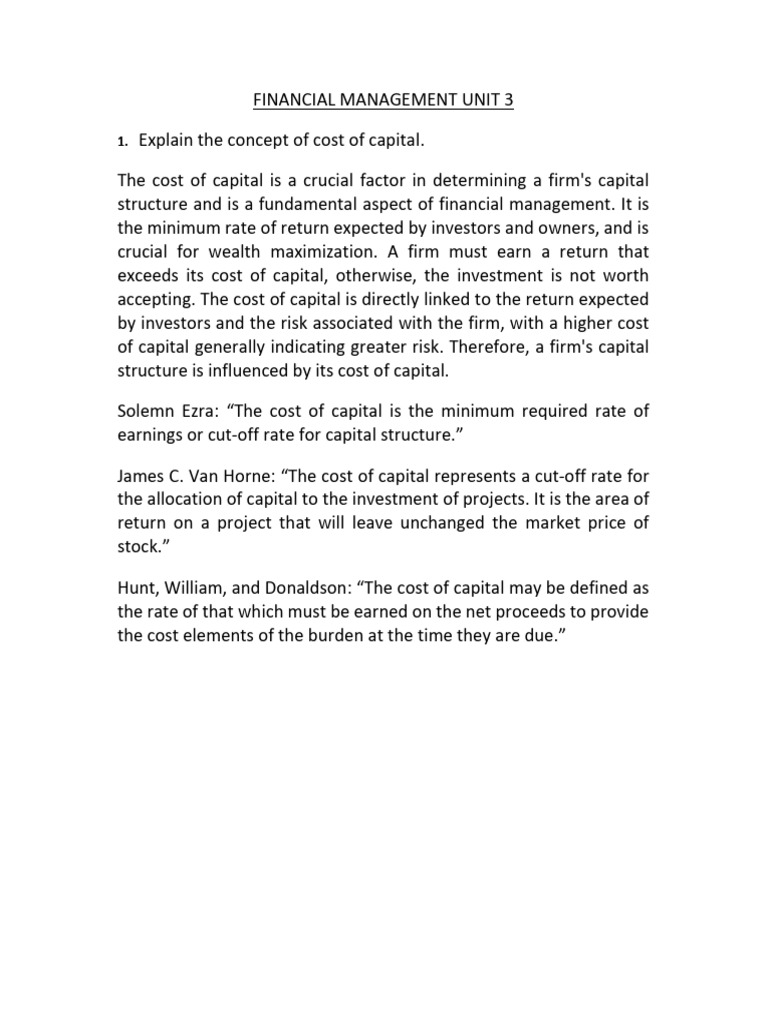 Financial Management Unit 3 Assignment Question and Answer | PDF | Cost ...
