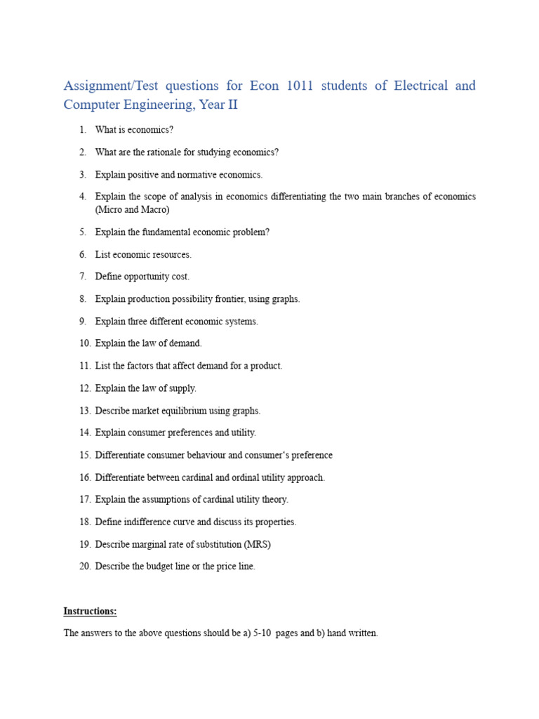 Assignement Questions For Econ 1011 Nov 2024 Final | PDF