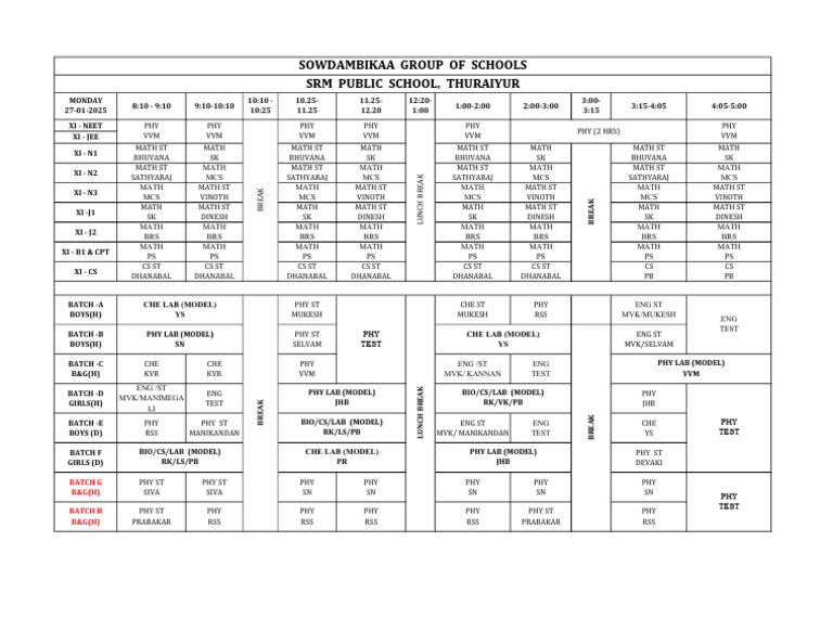 27-01-2025 - Time Table | PDF