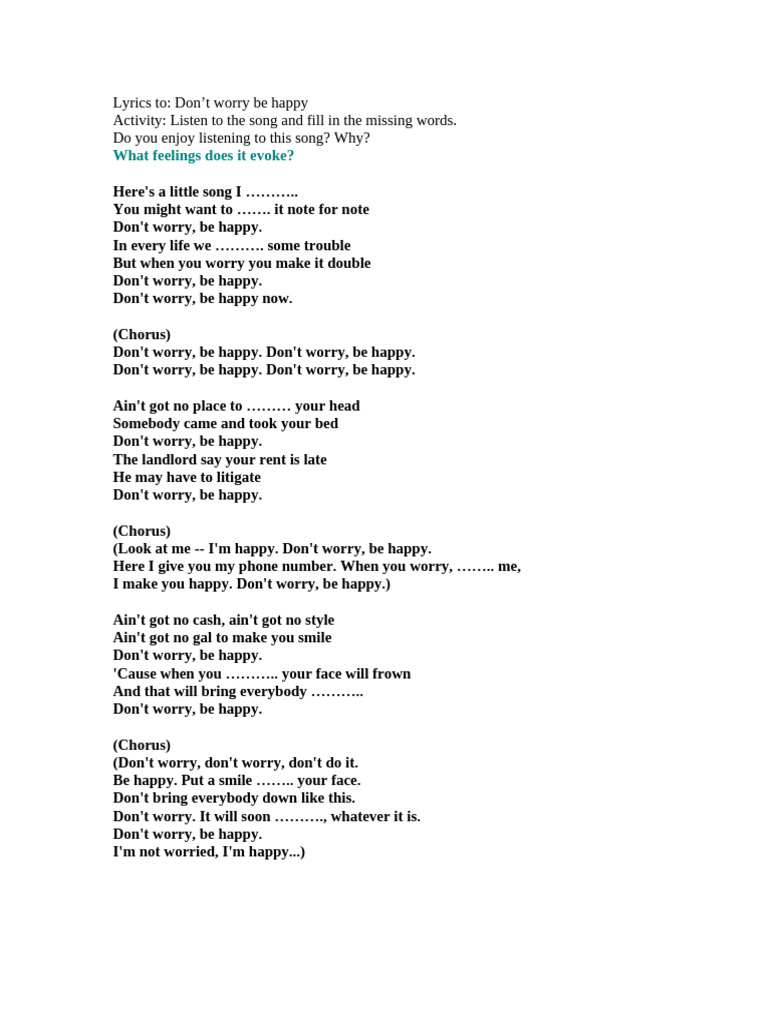 Don't Worry, Be Happy (English Listening) | PDF