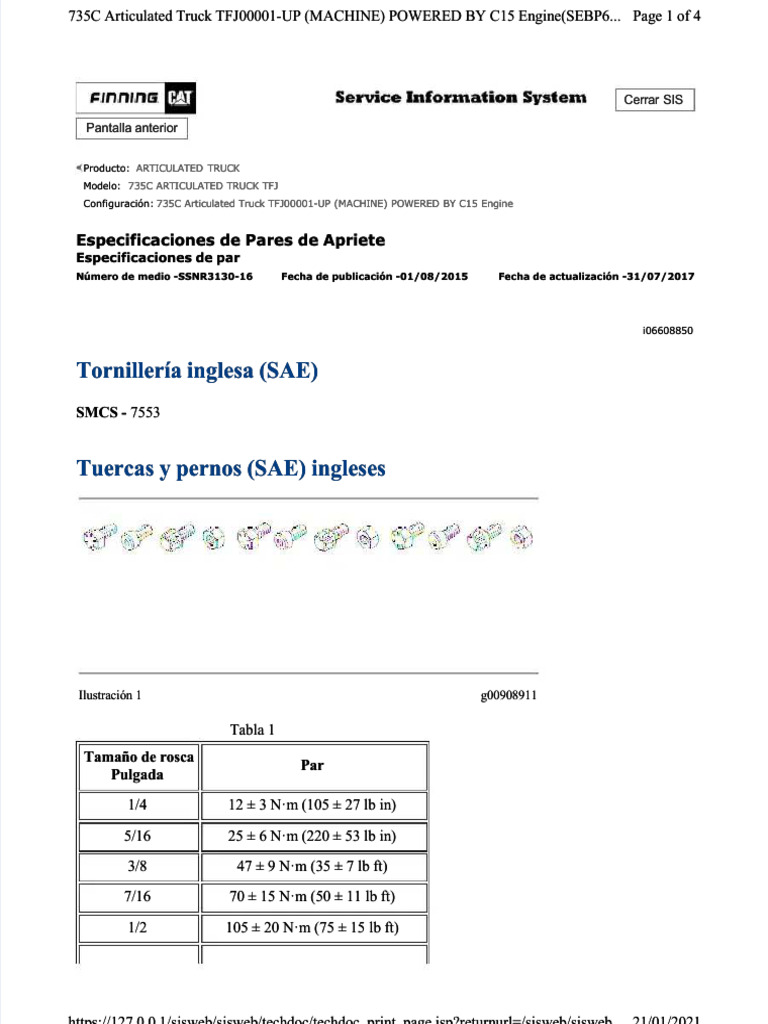 PDF Torque Caterpillar Tornilleria Inglesa Sae PDF Version 1 Compress | PDF
