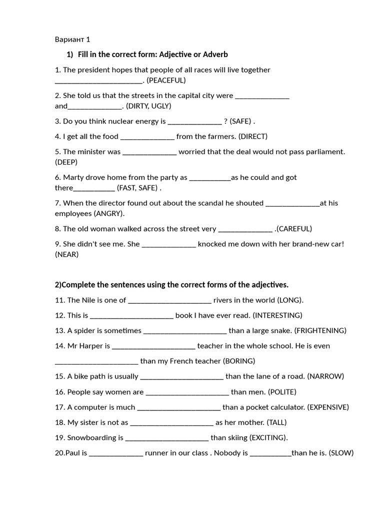 Adjective and Adverb Exercises | PDF | Adverb
