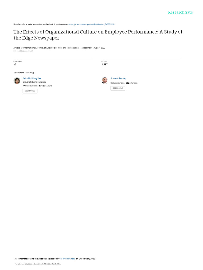 The Effectsof Organizational Cultureon Employee Performance AStudyofthe ...