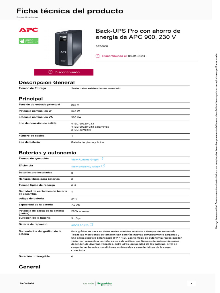 Back-UPS Pro APC 900: Detalles y Uso | PDF | Residuos | Poder (Física)