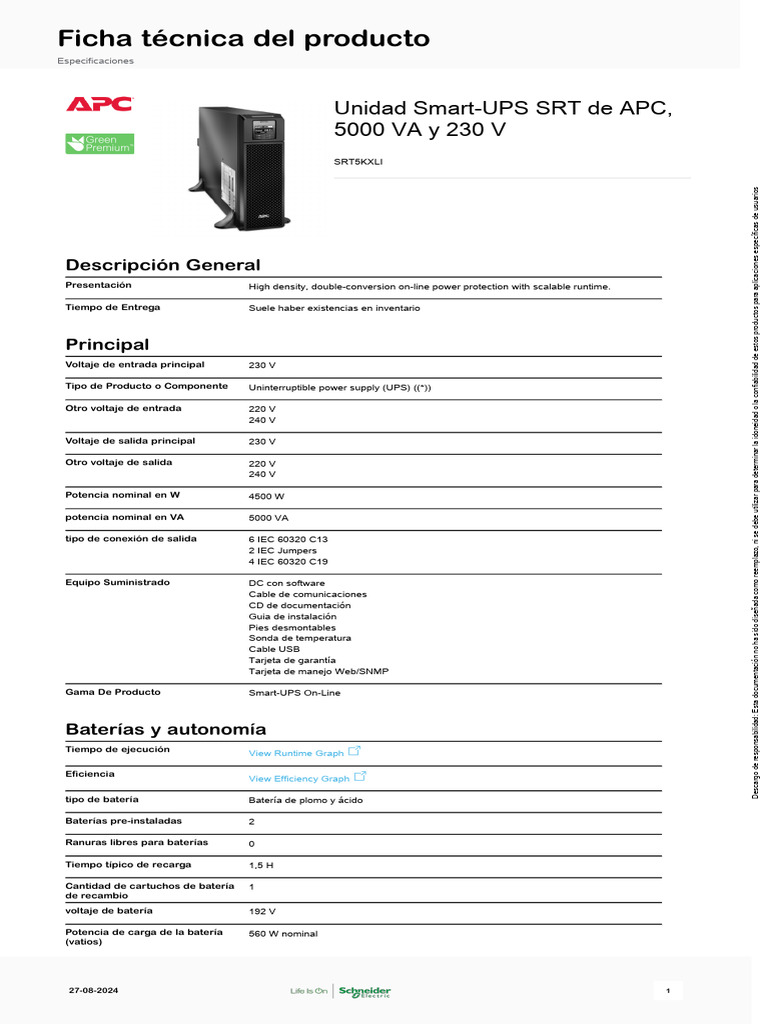 APC - SmartUPS - SRT5KXLI (Site 1) | PDF | Ingenieria Eléctrica