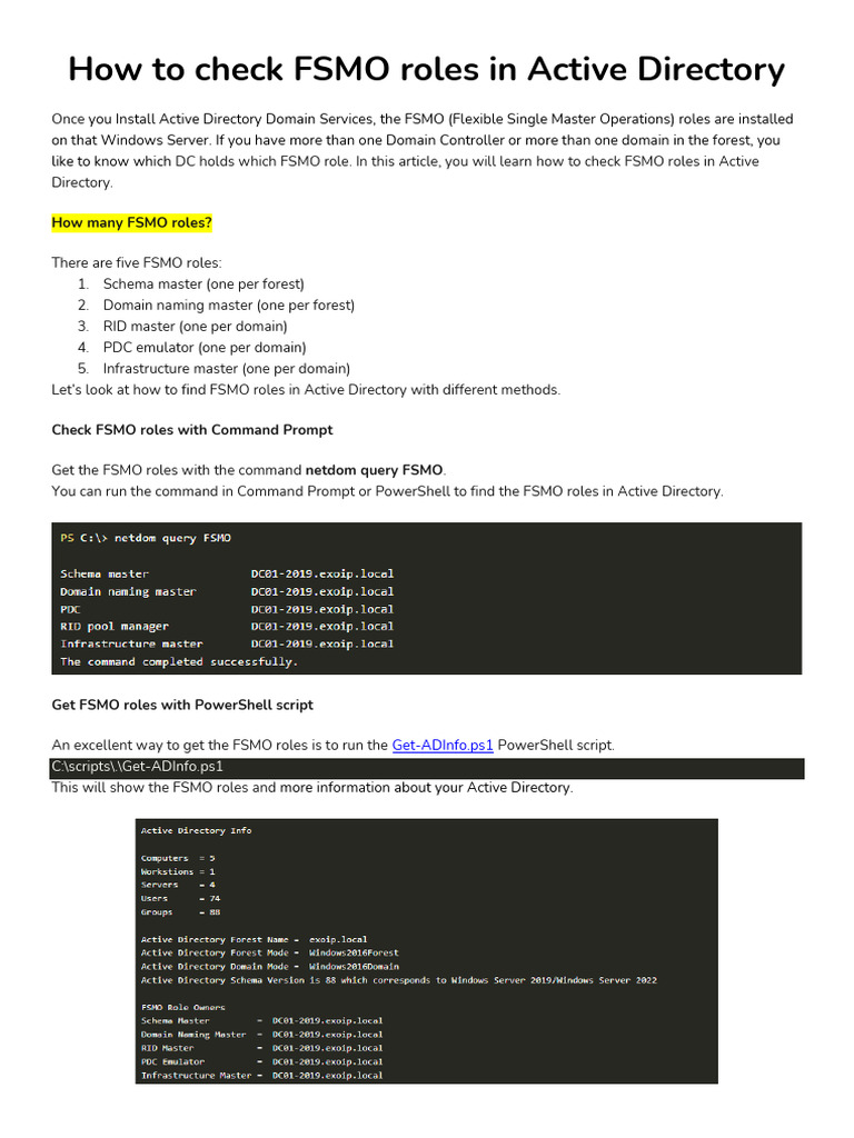 How To Check FSMO Roles in Active Directory | PDF | Active Directory ...