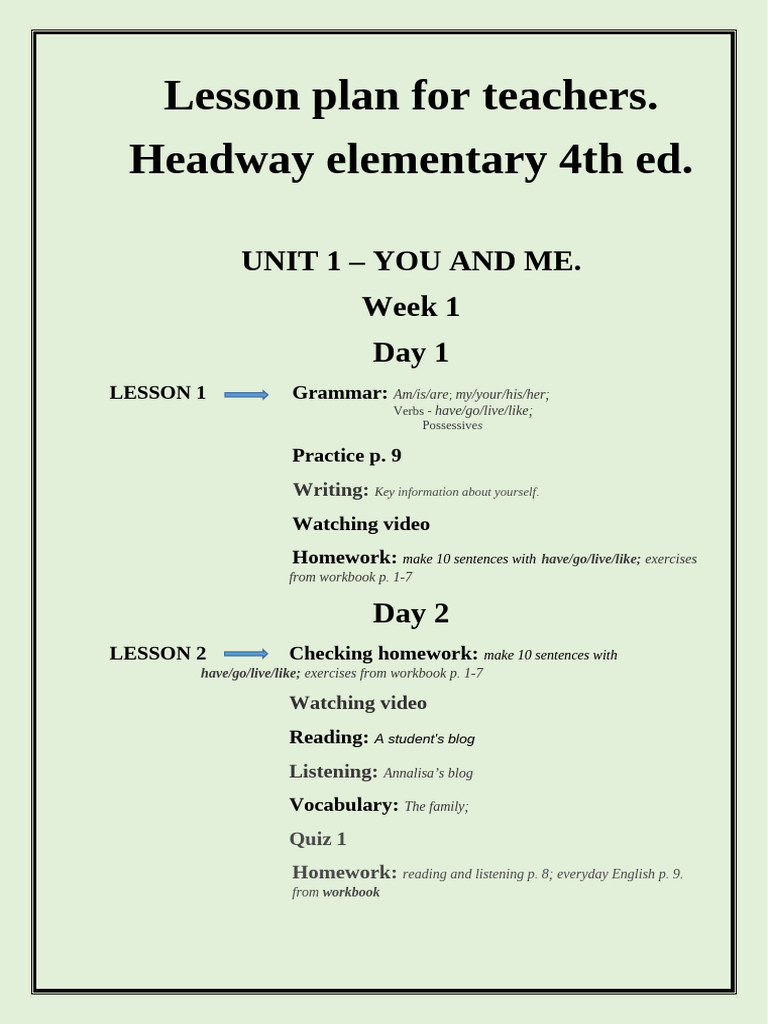 Lesson Plan HDW 4th Elementary | PDF | English Language | Adverb