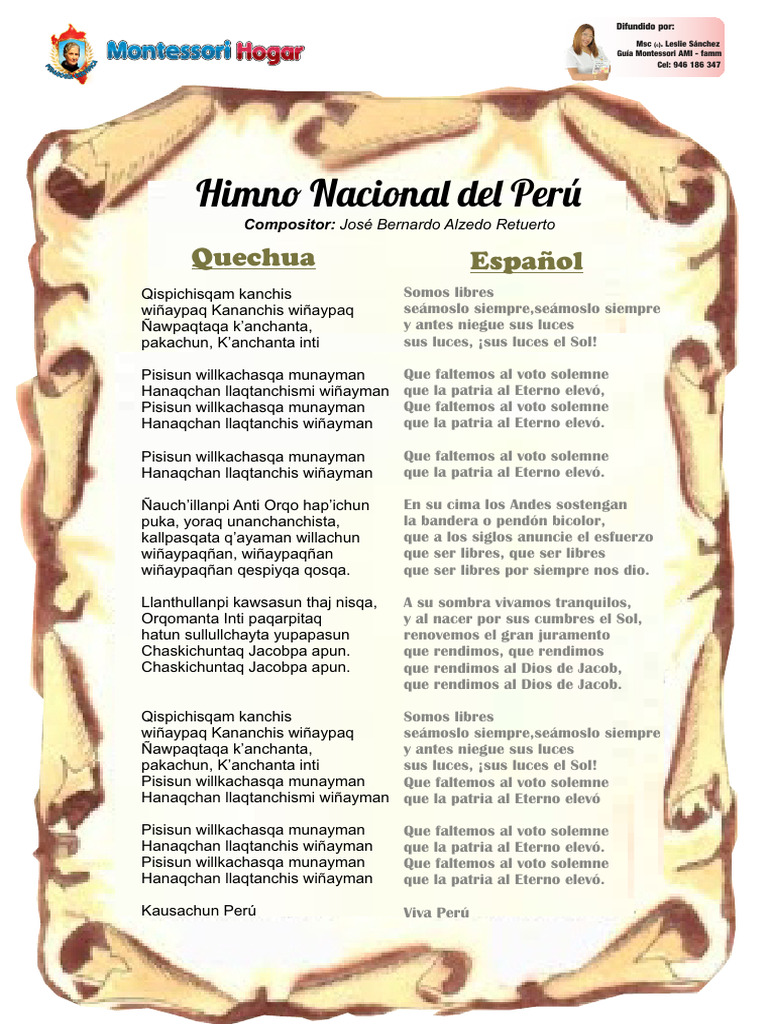 Himno Nacional Del Perú en Quechua | PDF | Canciones patrióticas | Himnos