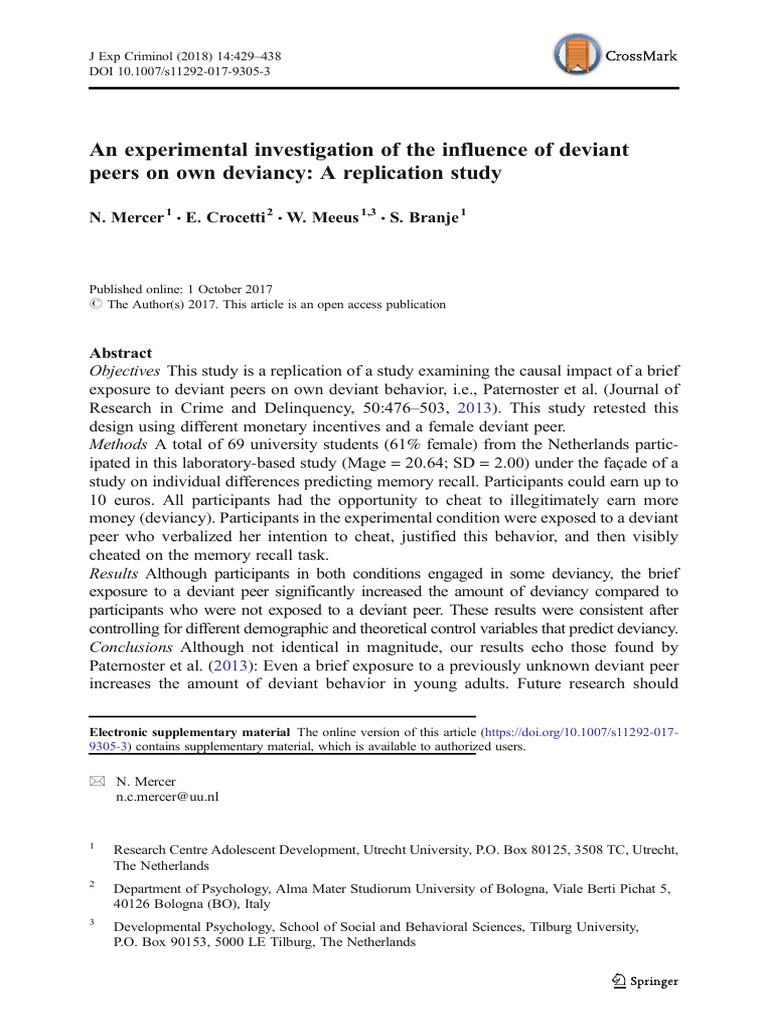 (JD) An Experimental Investigation of The Influence of Deviant Peers On ...