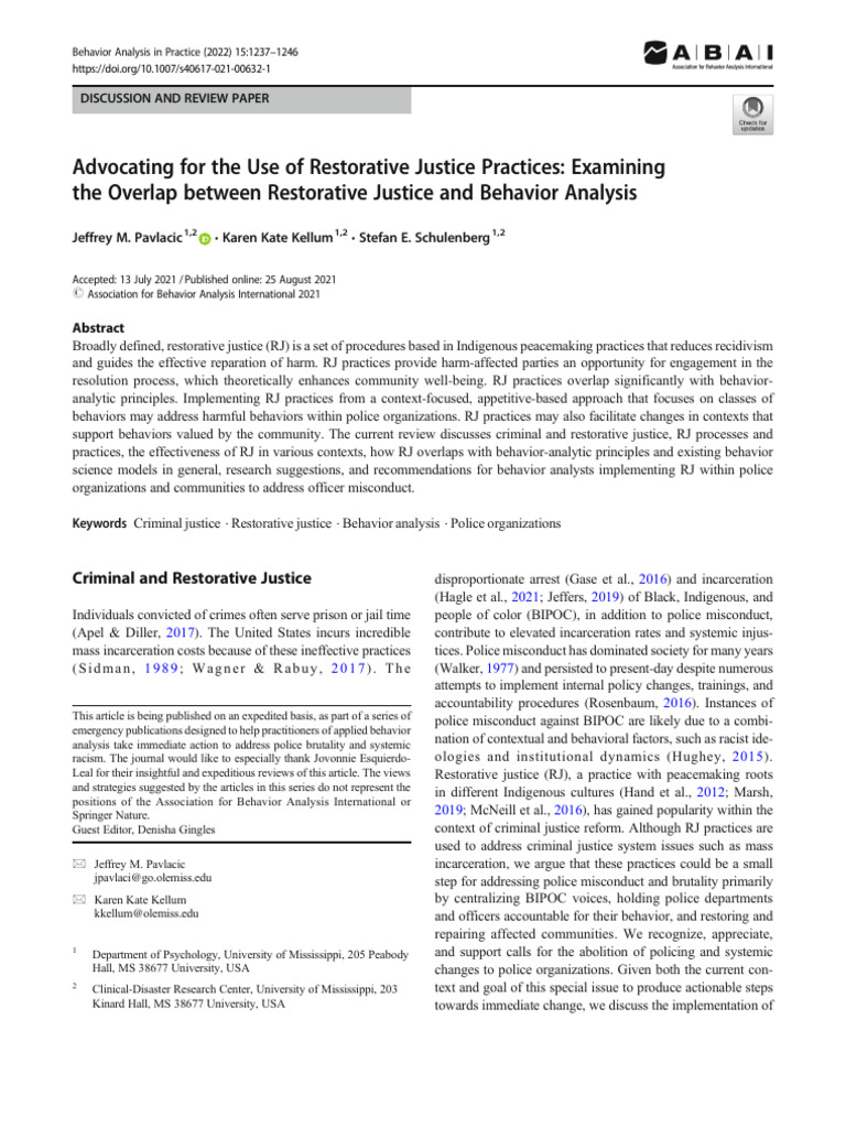 Restorative Justice in Behavior Analysis | PDF | Restorative Justice ...