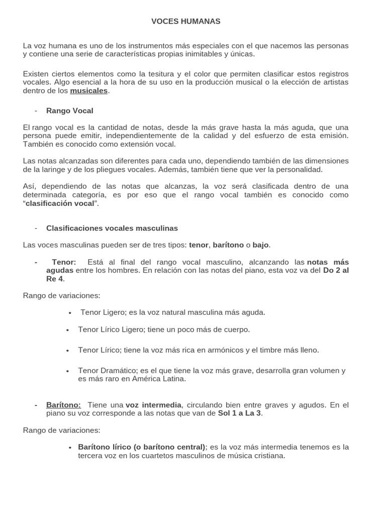 Escala de Voces Humanas | PDF | Música vocal | Canto